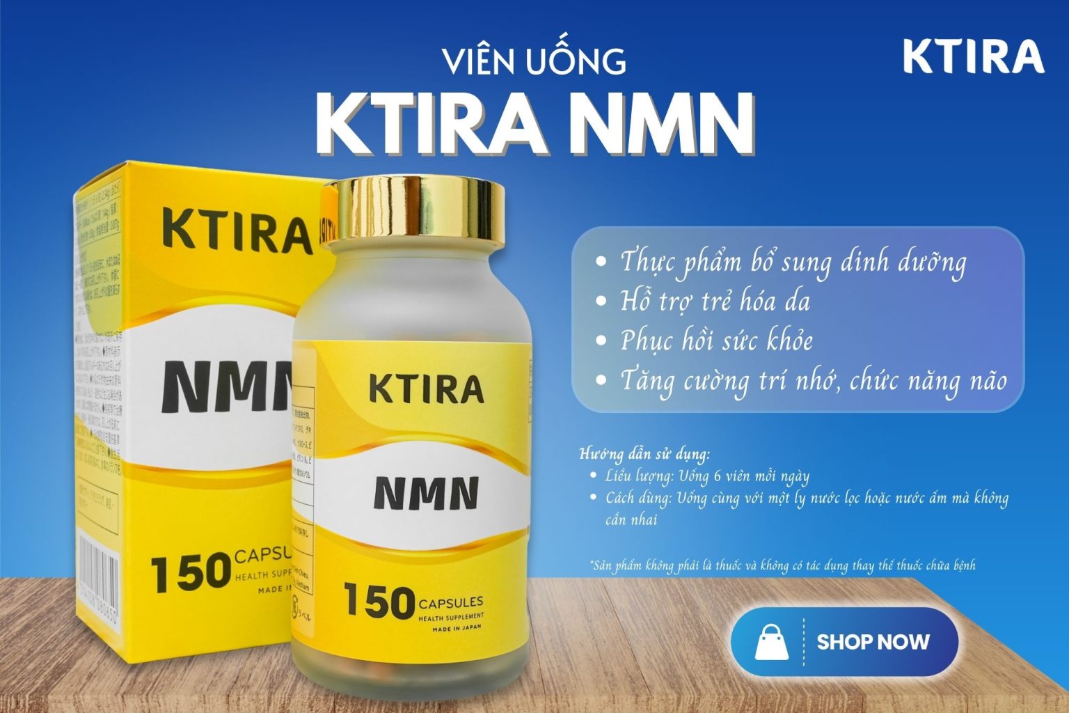 Viên Uống KTIRA NMN - Chống Lão Hóa, Phục Hồi Sức Khỏe - KTIRA Nhật Bản